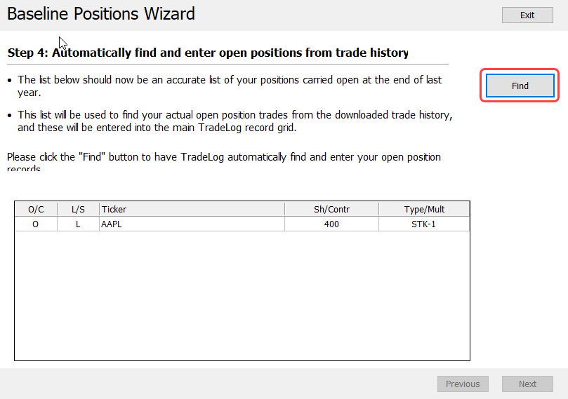 Using the Baseline Positions Wizard – TradeLog Software