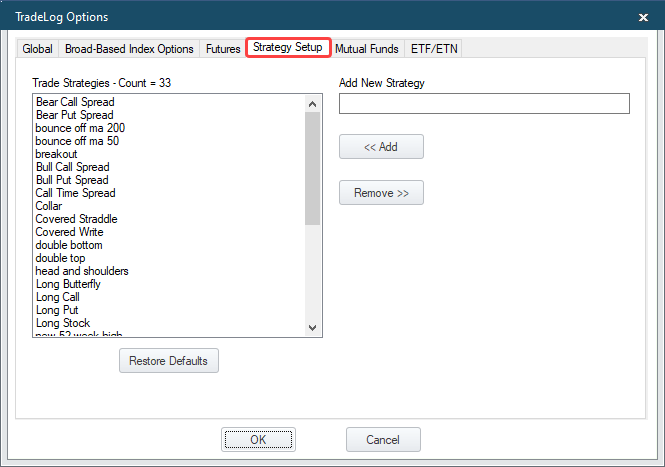 Strategy Setup – TradeLog Software